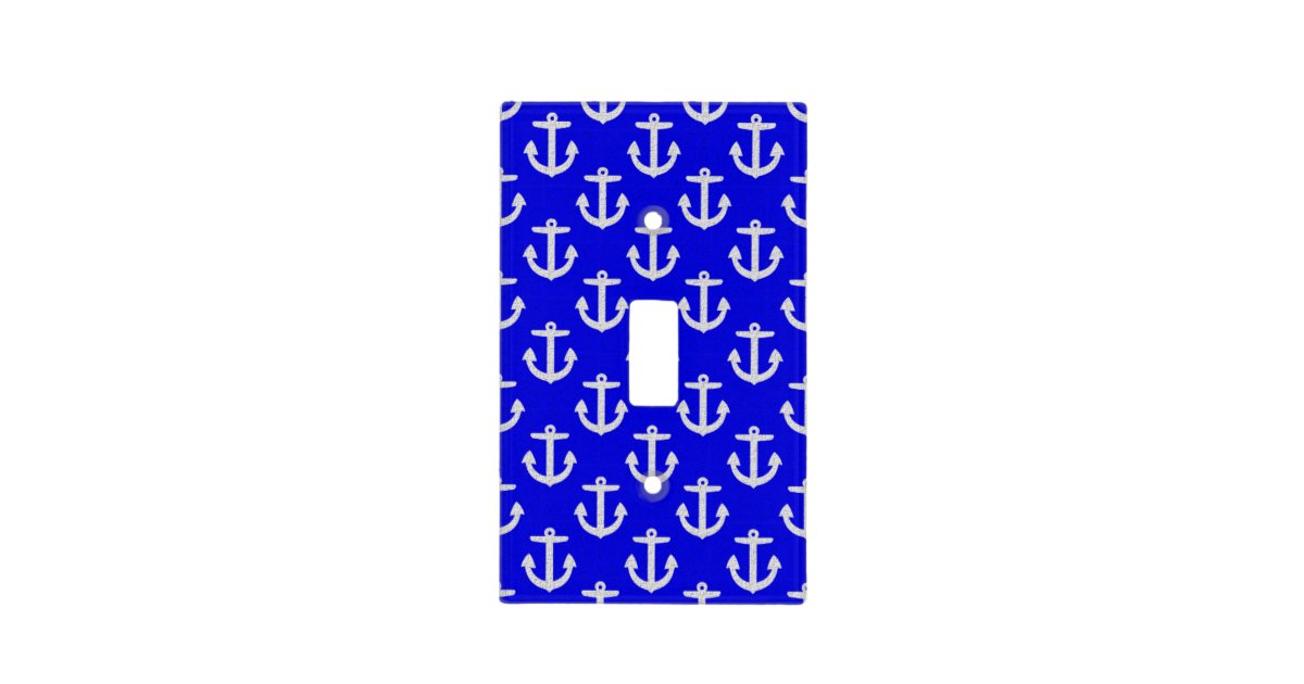 White Anchors On Blue Background Light Switch Cover | Zazzle
