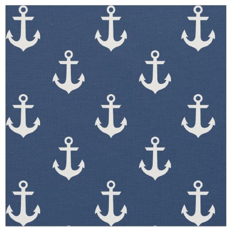 Nautical Navy Blue and White Anchors Pattern Fabric | Zazzle.com