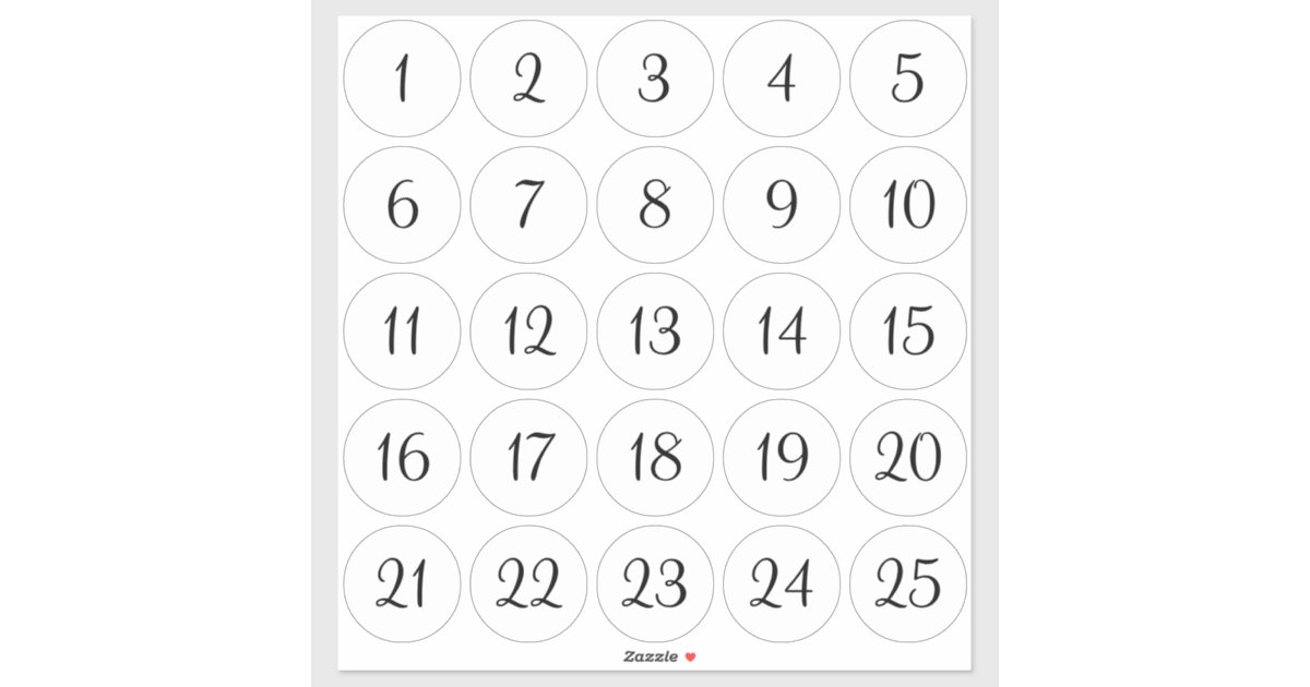 White and Black 1 - 25 Numbered Circles Sticker | Zazzle
