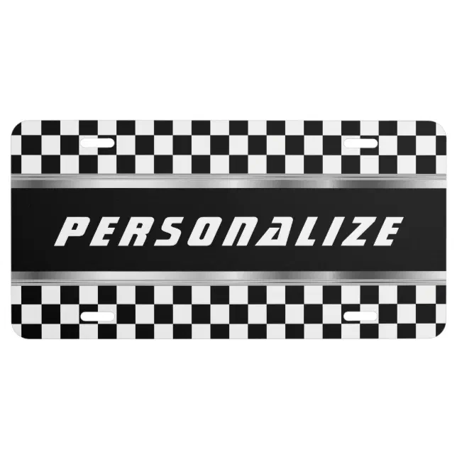 White and Black Checkered Pattern | Personalize License Plate | Zazzle