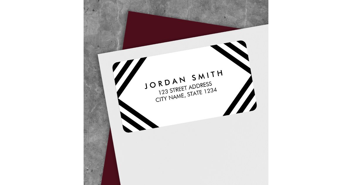 White and Black Lines Minimalist Geometric Address Label | Zazzle
