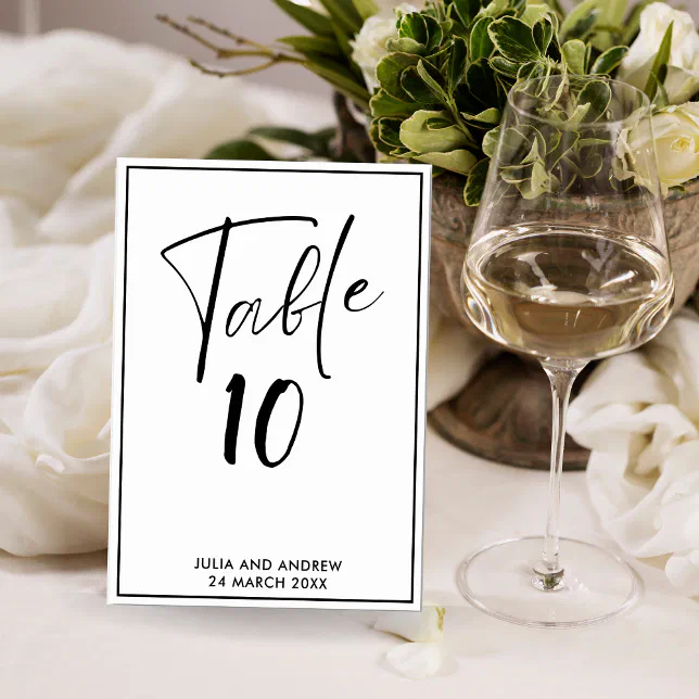 White and Black Minimalist Wedding Table Sign Number | Zazzle