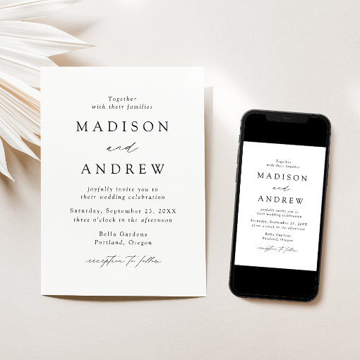 White and Black Modern Elegance Wedding Invitation | Zazzle