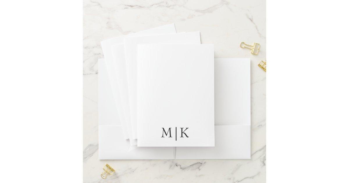 White and Black | Modern Monogram Pocket Folder | Zazzle