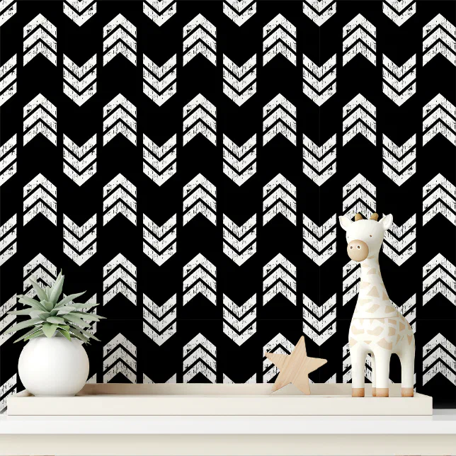 White And Black Modern Textured Chevron Arrows Wallpaper | Zazzle
