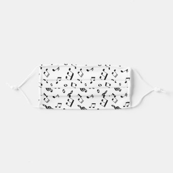 White and Black Music Notes Pattern Adult Cloth Face Mask | Zazzle