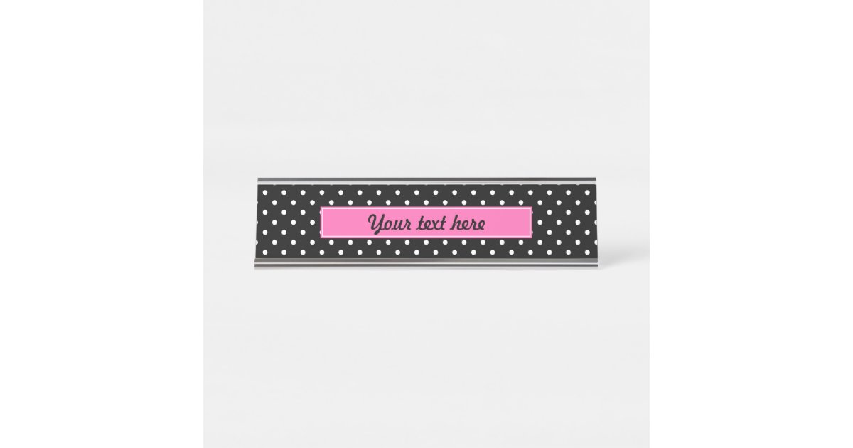 White and Black Polka Dot Pattern Desk Name Plate | Zazzle