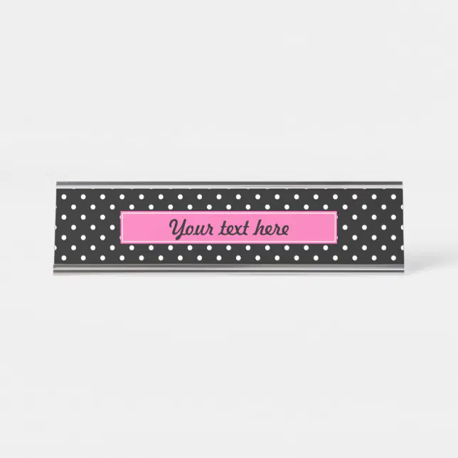 White and Black Polka Dot Pattern Desk Name Plate | Zazzle