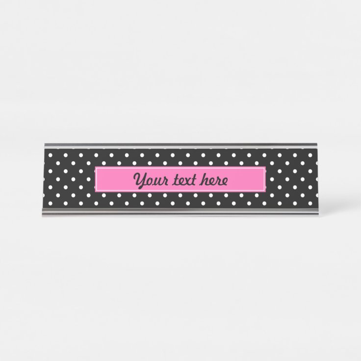White and Black Polka Dot Pattern Desk Name Plate | Zazzle