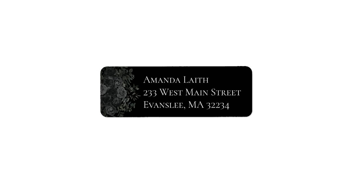 White and Black Rose Gothic Return Address Labels | Zazzle