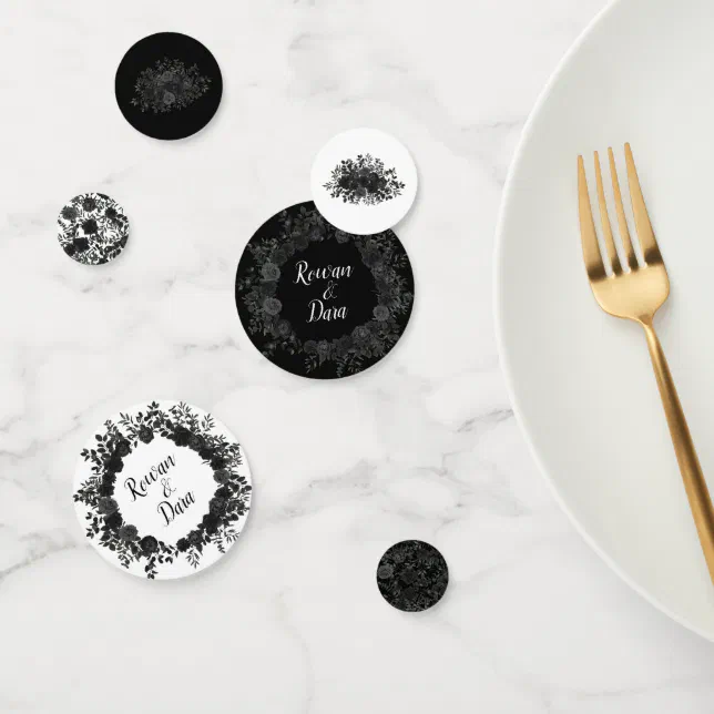 White and Black Rose Gothic Wedding Confetti | Zazzle