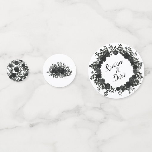 White and Black Rose Gothic Wedding Confetti | Zazzle