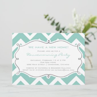 White and Blue Chevron Housewarming Party Invite | Zazzle