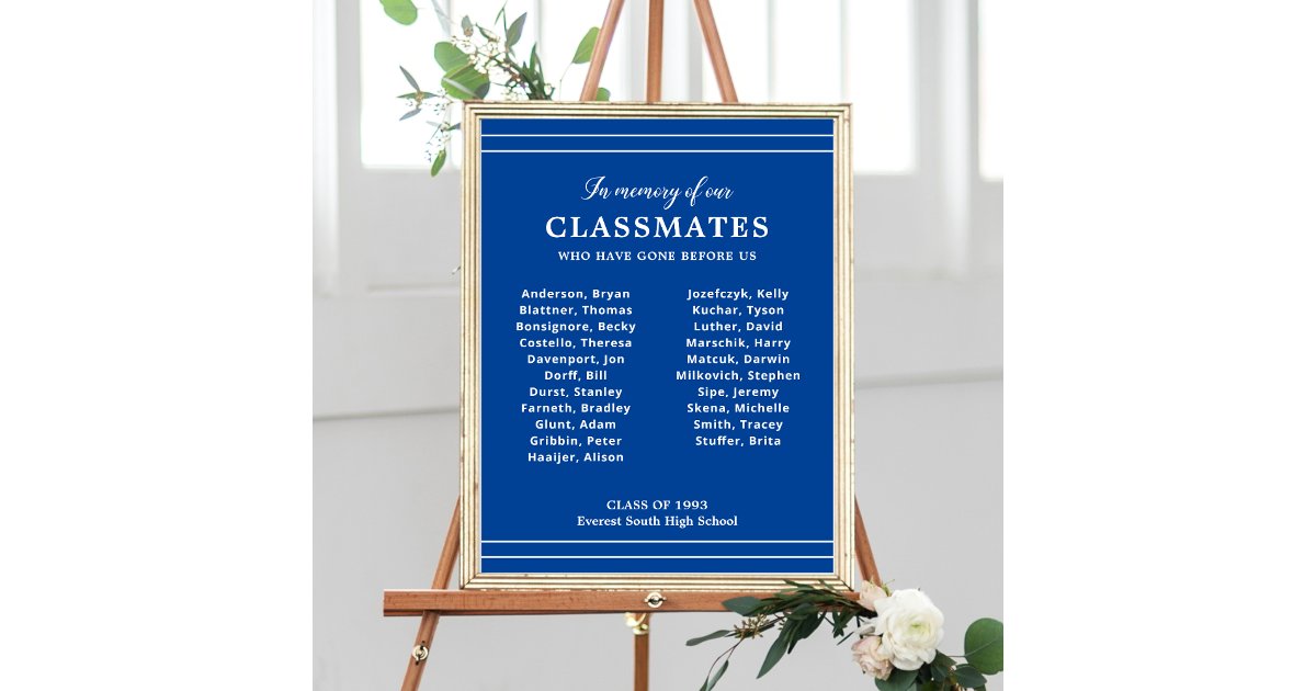 White And Blue In Memory Of Class Reunion Memorial Poster | Zazzle