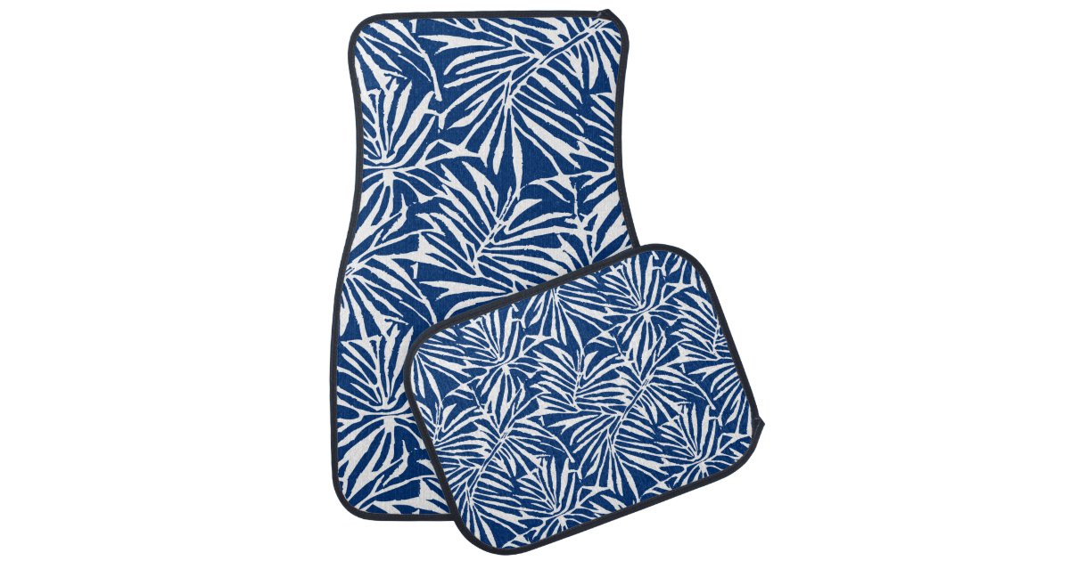 White And Blue Tropical Leaf Repeating Pattern Car Floor Mat | Zazzle
