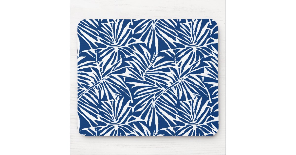 White And Blue Tropical Leaf Repeating Pattern Mouse Pad | Zazzle