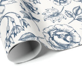 White and Classic Blue Floral Wrapping Paper | Zazzle