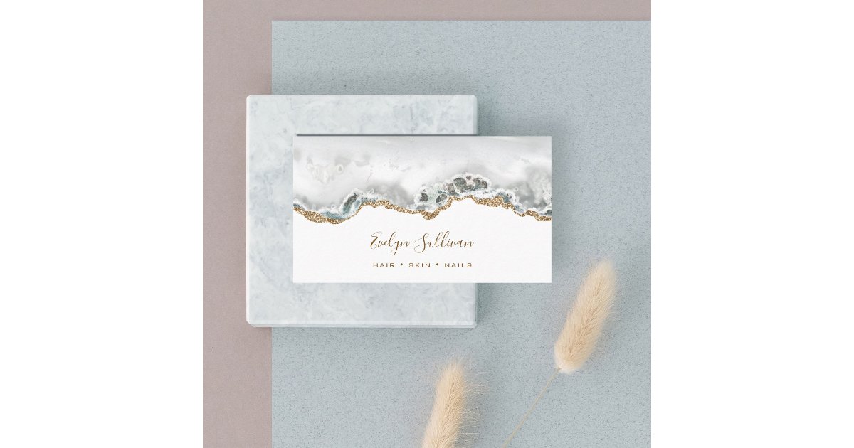 White and Gold Agate Business Card | Zazzle