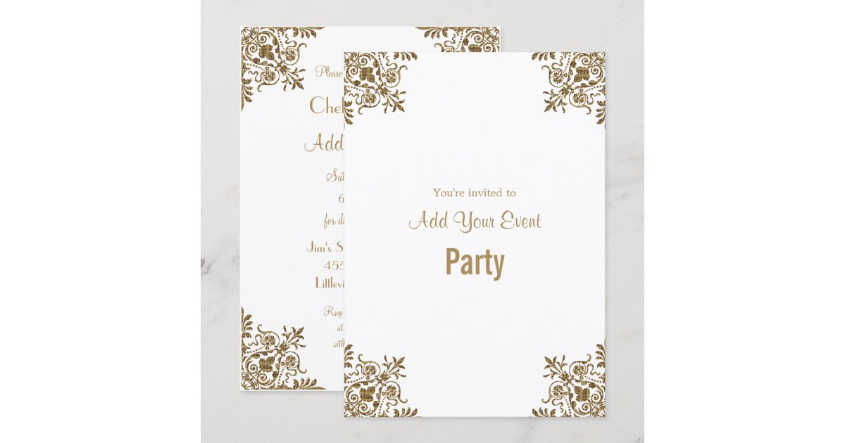 White and Gold All Occasion Party Invitation | Zazzle