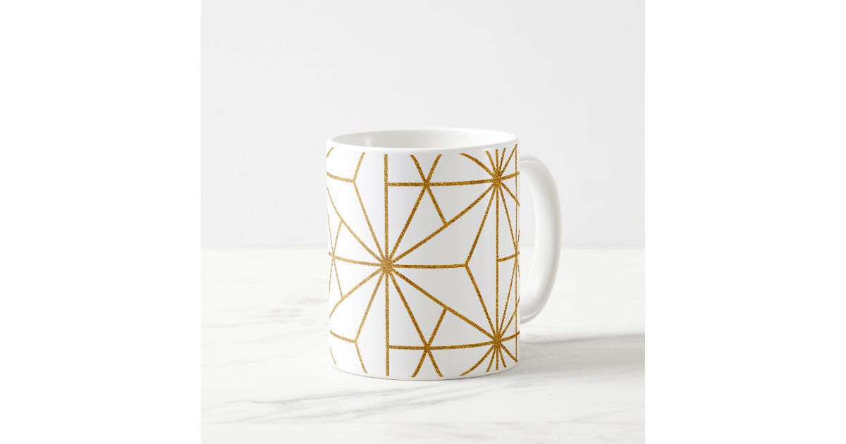 White and gold art deco geometric pattern coffee mug | Zazzle