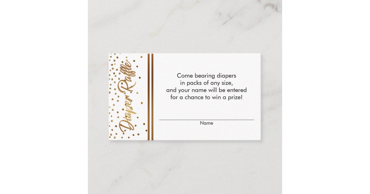 White and Gold Confetti Diaper Raffle Ticket Cards | Zazzle