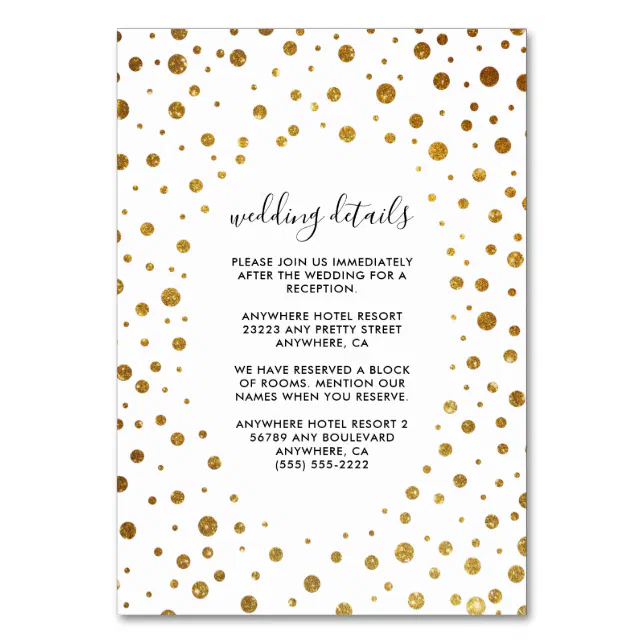 White and Gold Confetti Foil Wedding Insert Cards | Zazzle