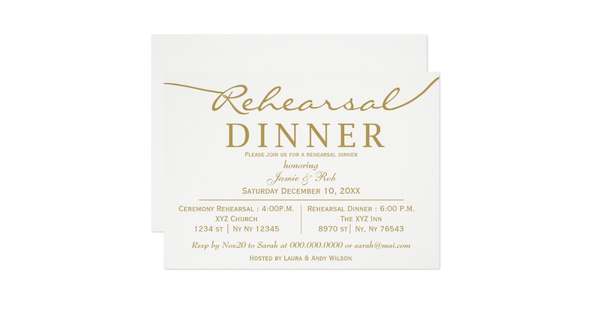 white and gold Elegant Script Rehearsal Dinner Invitation | Zazzle.com