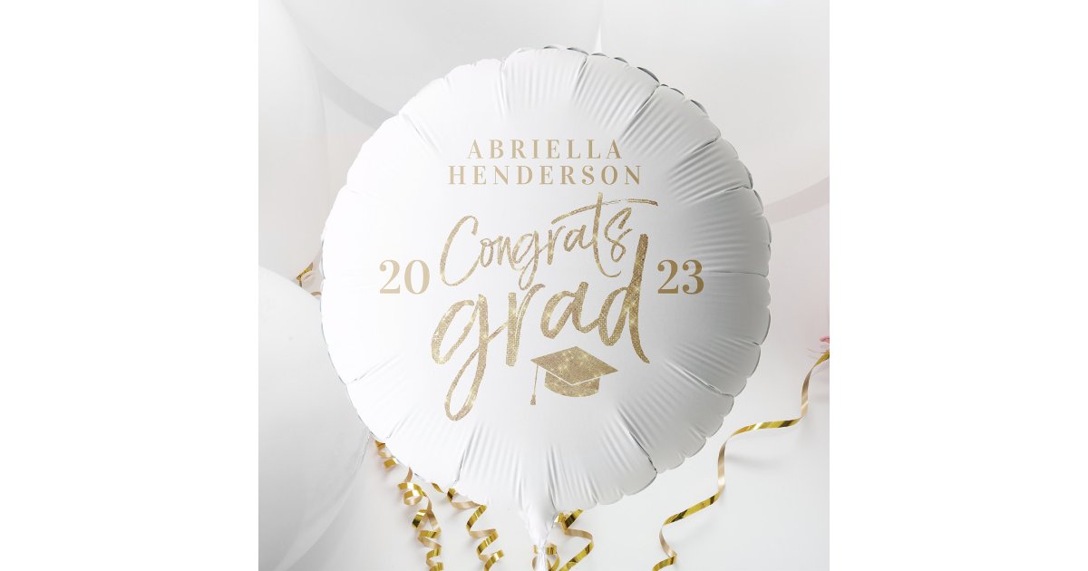 White and Gold Faux Glitter Graduation Balloon | Zazzle