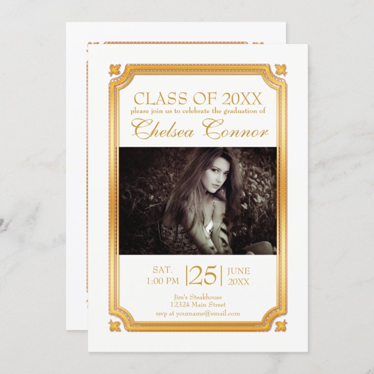 White and Gold Graduation Invitation | Zazzle