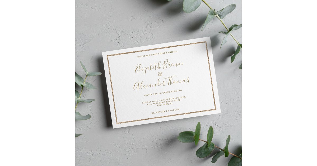White and gold handwritten calligraphy wedding invitation | Zazzle
