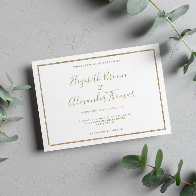White and gold handwritten calligraphy wedding invitation | Zazzle