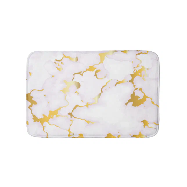 White And Gold Marble Bath Mat | Zazzle
