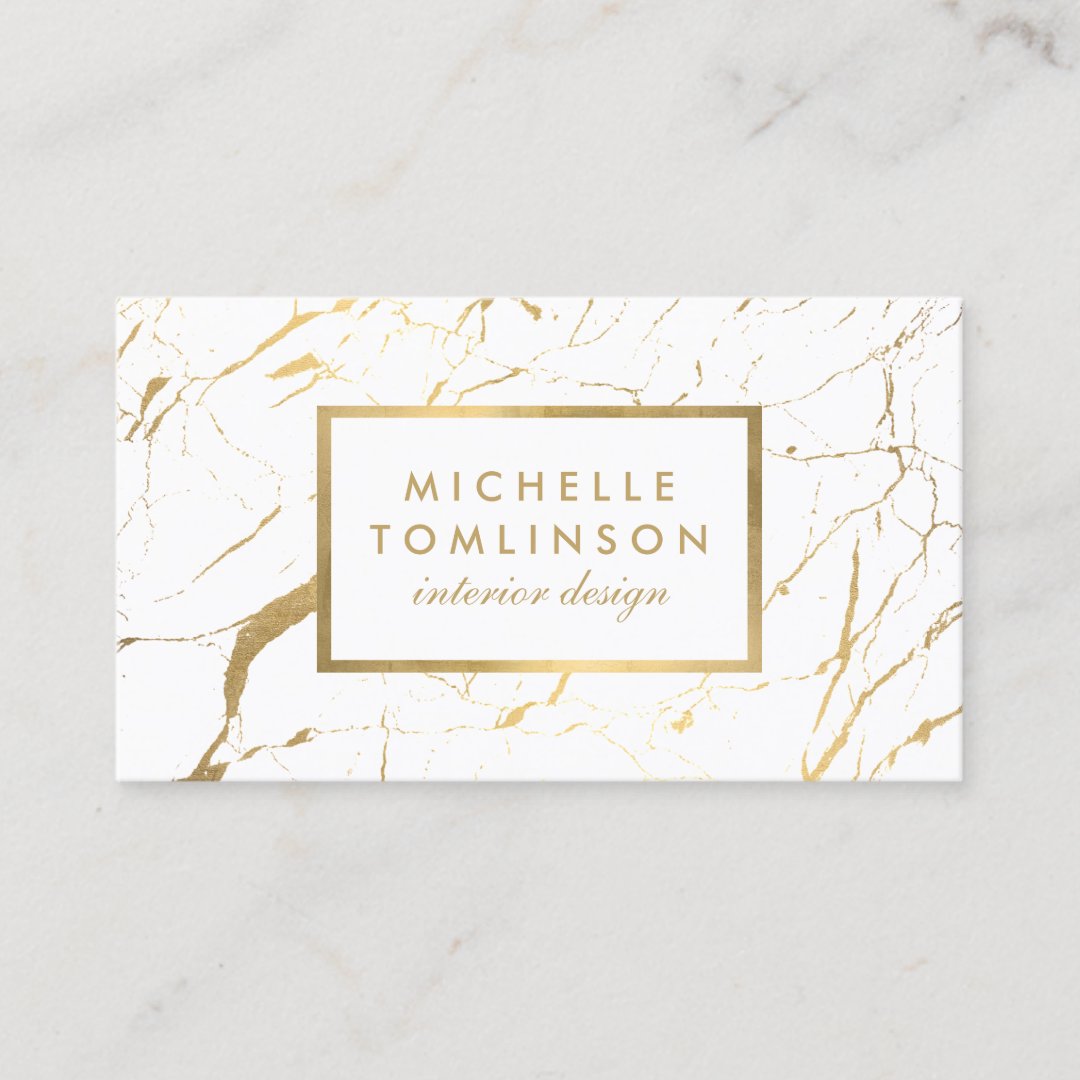 White and Gold Marble Designer Business Card | Zazzle