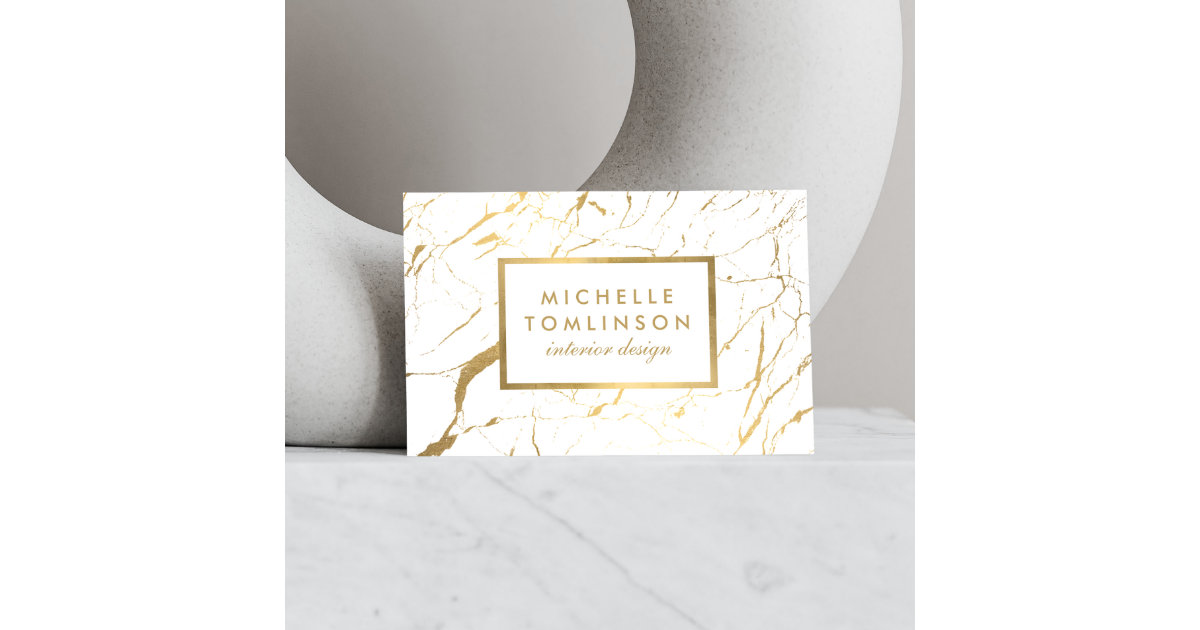 White and Gold Marble Designer Business Card | Zazzle