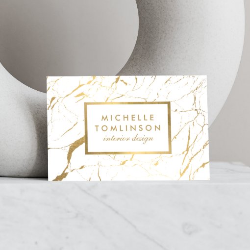 White and Gold Marble Designer Business Card | Zazzle