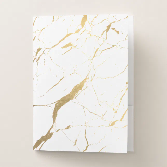 White and Gold Marble Designer Pocket Folder | Zazzle