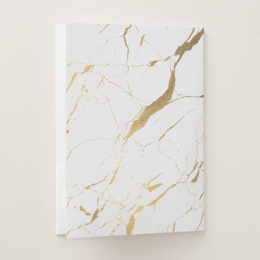 White and Gold Marble Designer Pocket Folder | Zazzle