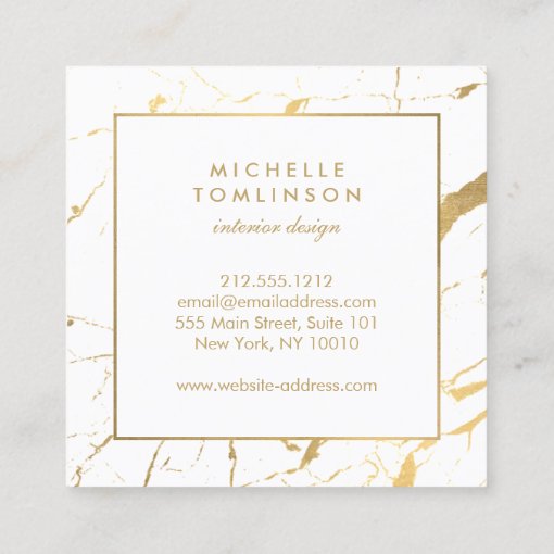 White and Gold Marble Designer Square Business Card | Zazzle