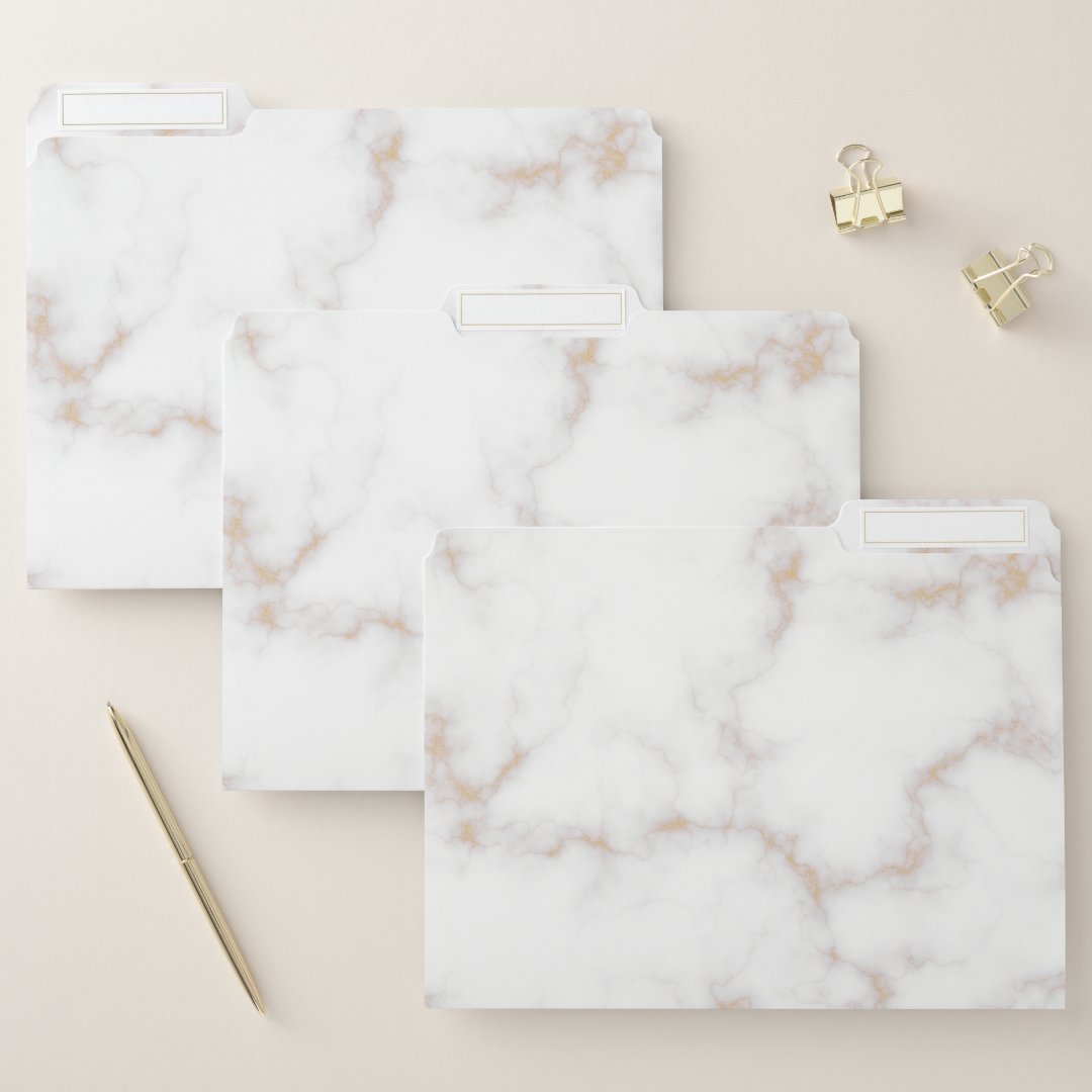 White and Gold Marble File Folder | Zazzle