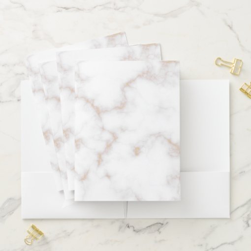 White and Gold Marble Pocket Folder | Zazzle