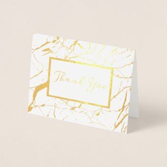 White and Gold Marble Thank You Folded Card | Zazzle