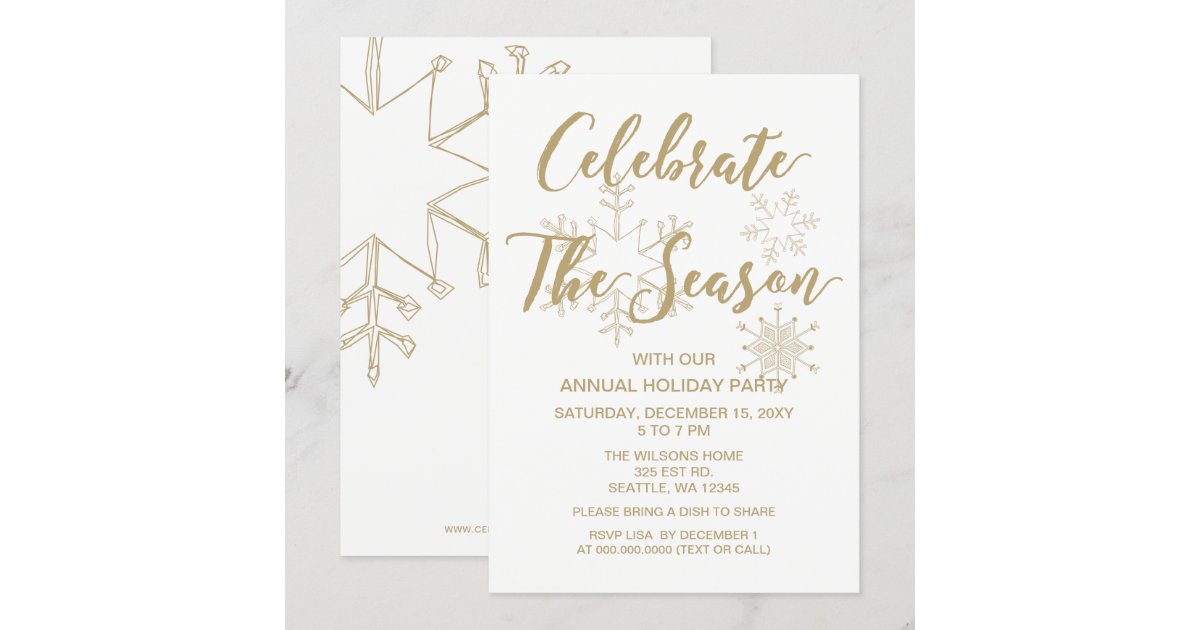White and Gold Modern holiday Party Invitation | Zazzle