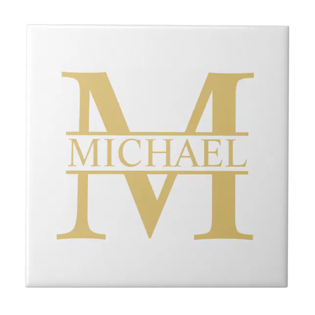 White and Gold Personalized Monogram and Name Ceramic Tile | Zazzle
