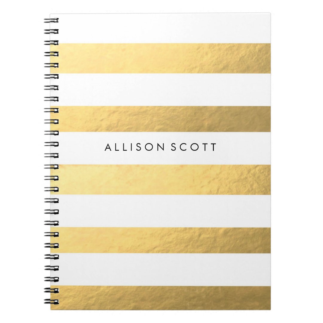 White And Gold Personalized Notebook | Zazzle