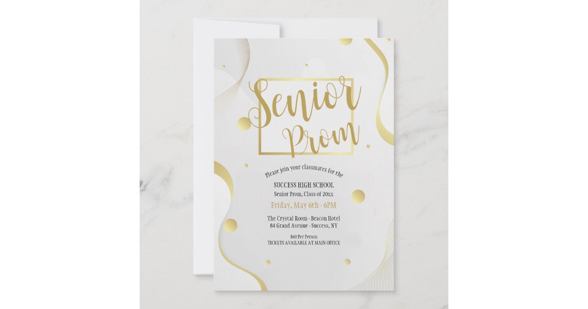 White and Gold Prom Invitation | Zazzle