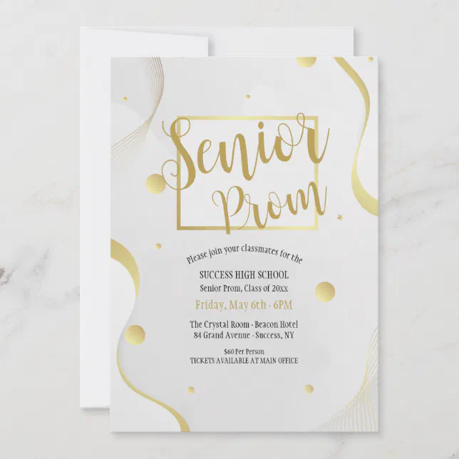 White and Gold Prom Invitation | Zazzle