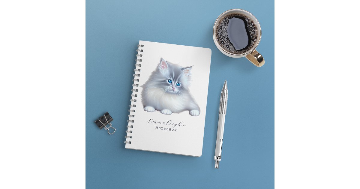 White and Gray Fluffy Furry Kitten Notebook | Zazzle