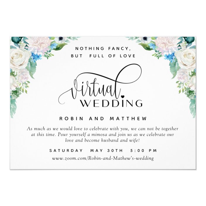 White and Green Floral Online Virtual Wedding Invitation | Zazzle.com