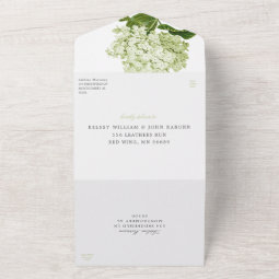White and Green Hydrangea All in One All In One Invitation | Zazzle