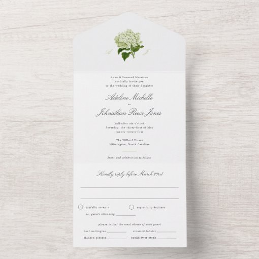 White and Green Hydrangea All in One All In One Invitation | Zazzle